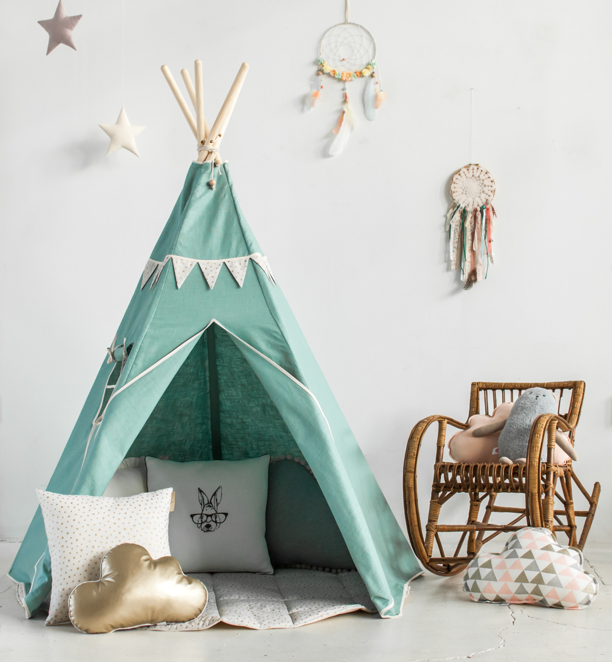 Tipi indián sátor - arany csillagok - MyMiniversum